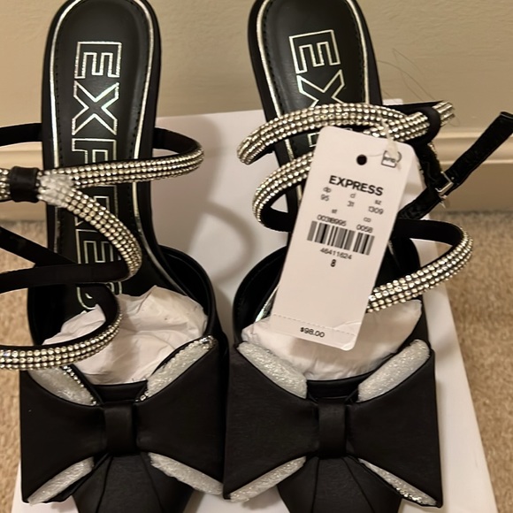Express | Shoes | New Express Rhinestone Bow Embellished Strap Pumps ...
